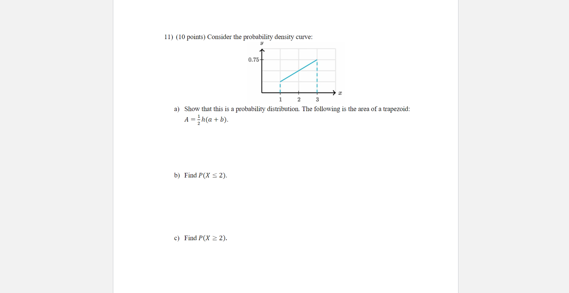 Solved 11) (10 points) Consider the probability density | Chegg.com