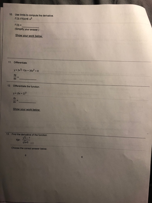 Solved 10. Use limits to compute the derivative. f(3) if | Chegg.com