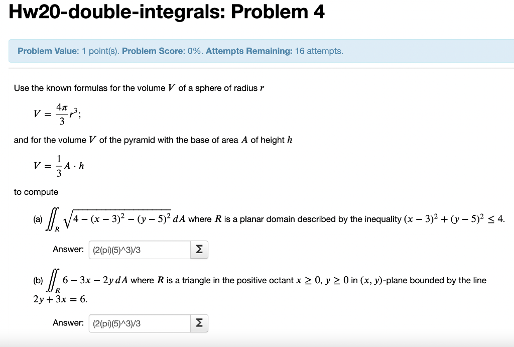 Solved Hw20-double-integrals: Problem 4 Problem Value: 1 | Chegg.com