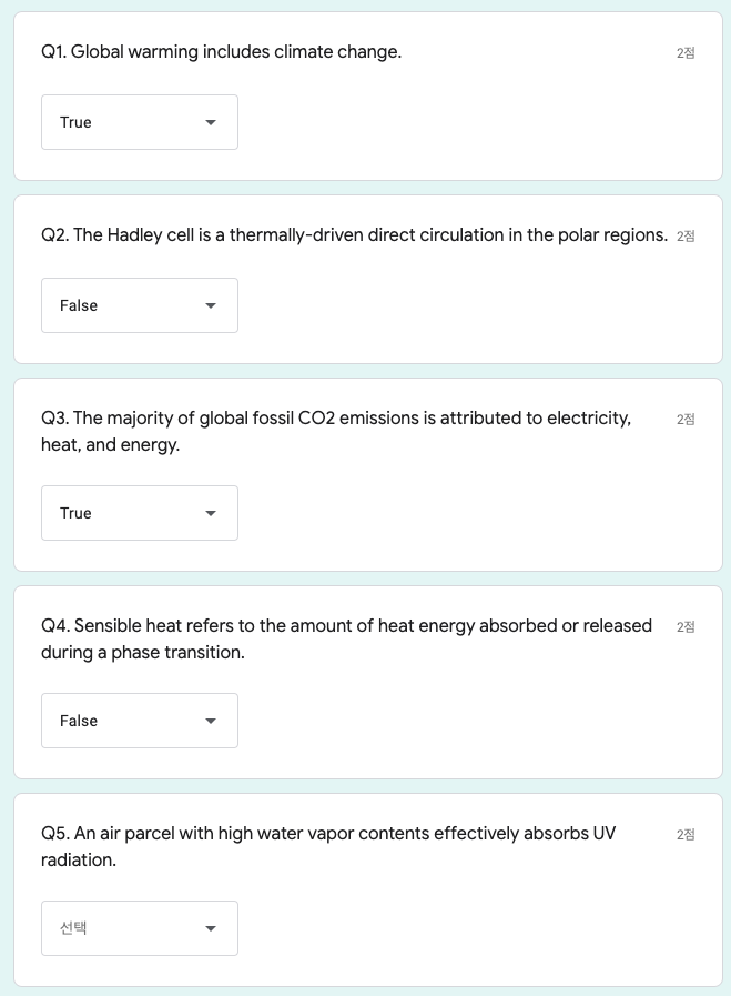 Solved Q1. Global warming includes climate change. 2점 True | Chegg.com