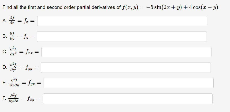 Solved Find all the first and second order partial | Chegg.com
