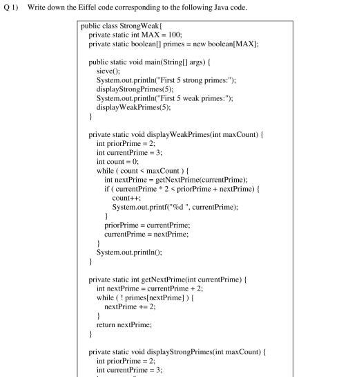 Solved Q 1) Write down the Eiffel code corresponding to the | Chegg.com