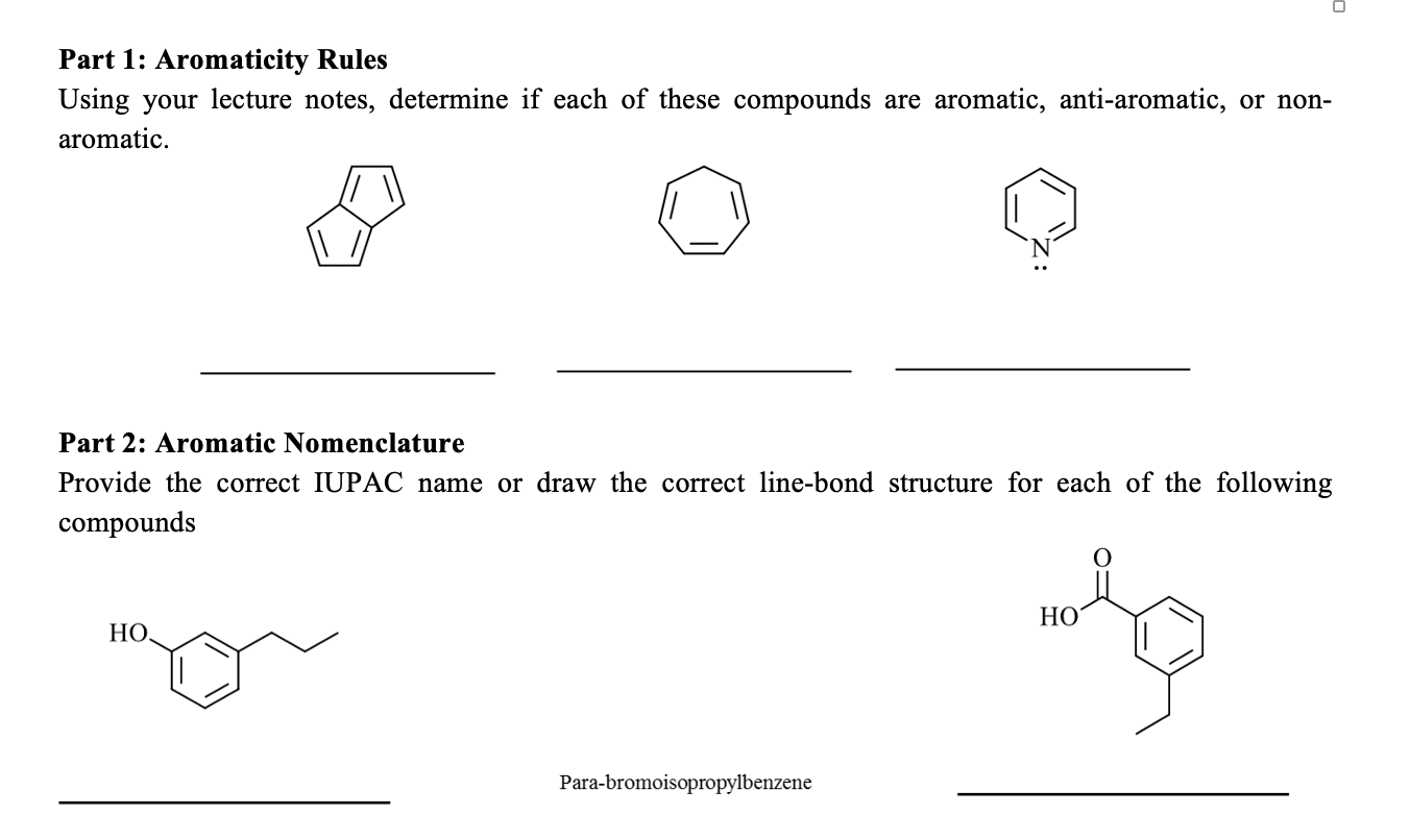 Solved Part 1: Aromaticity Rules Using your lecture notes, | Chegg.com