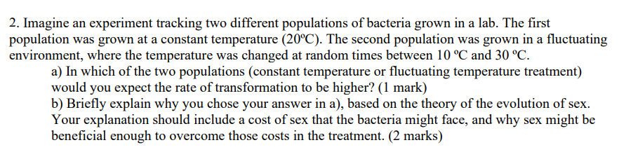 Solved 2. Imagine an experiment tracking two different | Chegg.com