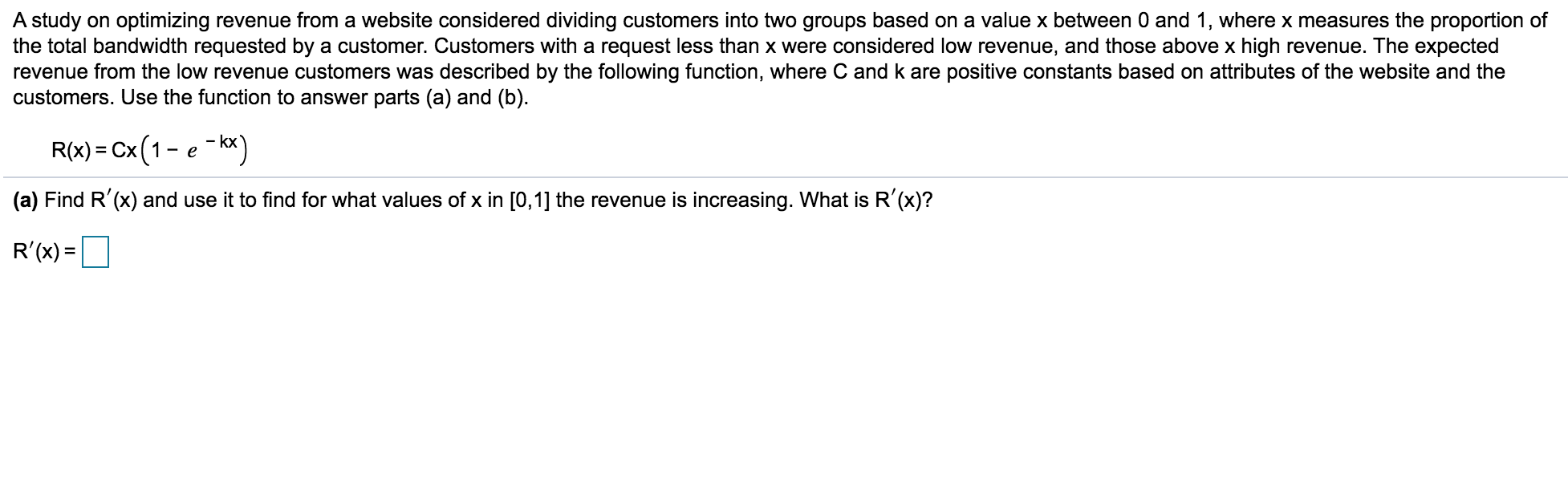 Solved A study on optimizing revenue from a website | Chegg.com