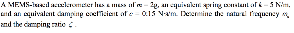 Solved A MEMS-based accelerometer has a mass of m-2g, an | Chegg.com