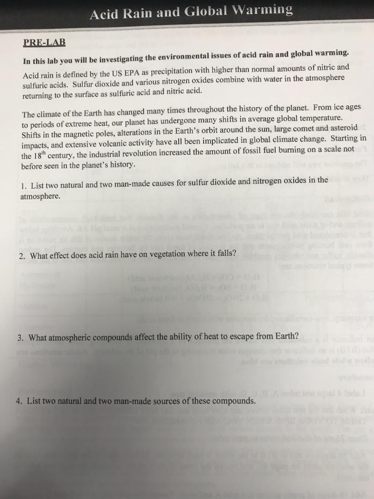 Solved Acid Rain and Global Warming PRE-LAB In this lab you | Chegg.com