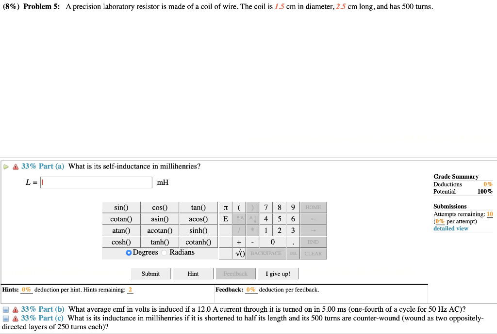 Solved A 33\% Part (a) What is its self-inductance in | Chegg.com