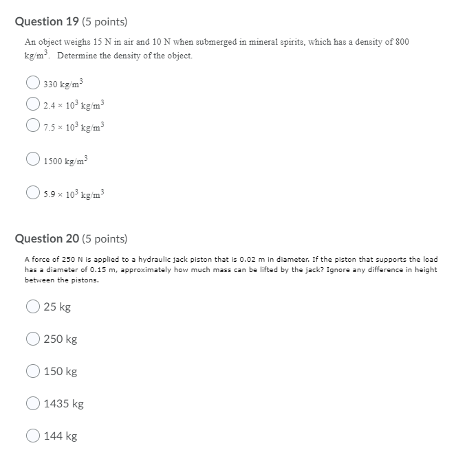 Solved Question 19 (5 points) An object weighs 15 N in air | Chegg.com