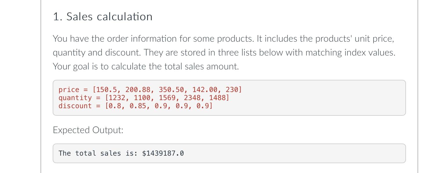 Solved 1. Sales calculation You have the order information | Chegg.com