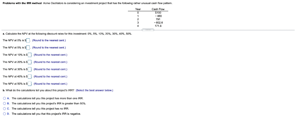 Solved Problems with the IRR method Acme Oscillators is | Chegg.com