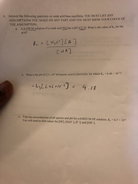 Solved Answer the following questions on weak acid-base | Chegg.com