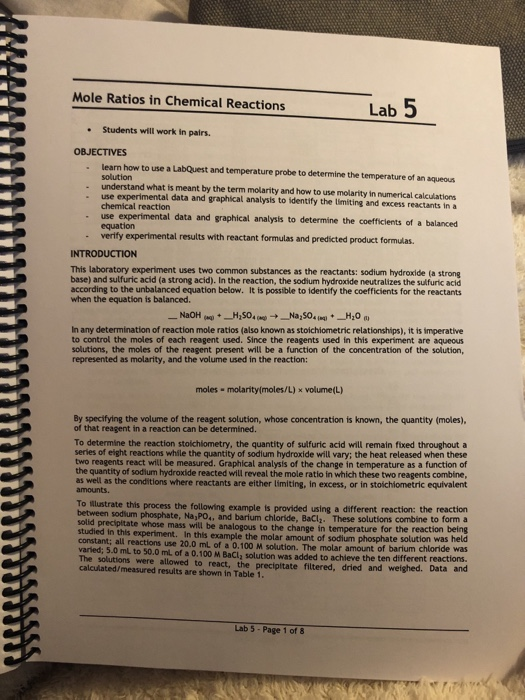 Mole Ratios in Chemical Reactions Lab 5 Students will | Chegg.com