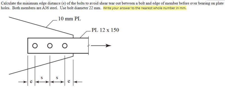 Solved Calculate the minimum center to center spacing of the | Chegg.com