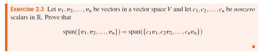 Solved Exercise 2.3 Let V1, V2, scalars in R. Prove that Un | Chegg.com