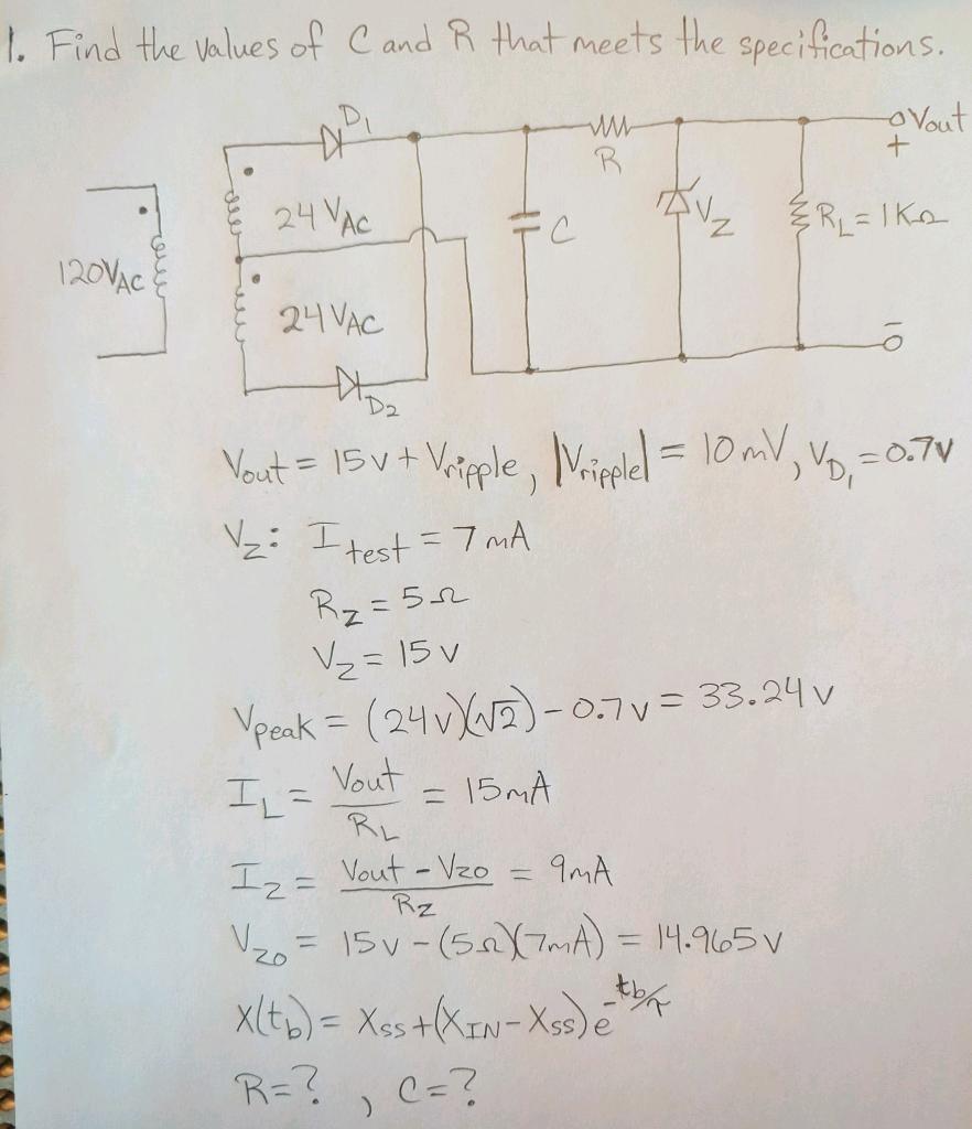 Solved 1. Find the values of C and R that meets the | Chegg.com