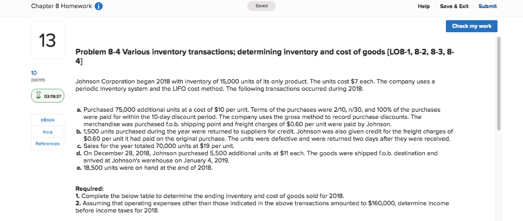 Solved Chapter 8 Homework Saved Help Save & Exit Sbmit Check | Chegg.com
