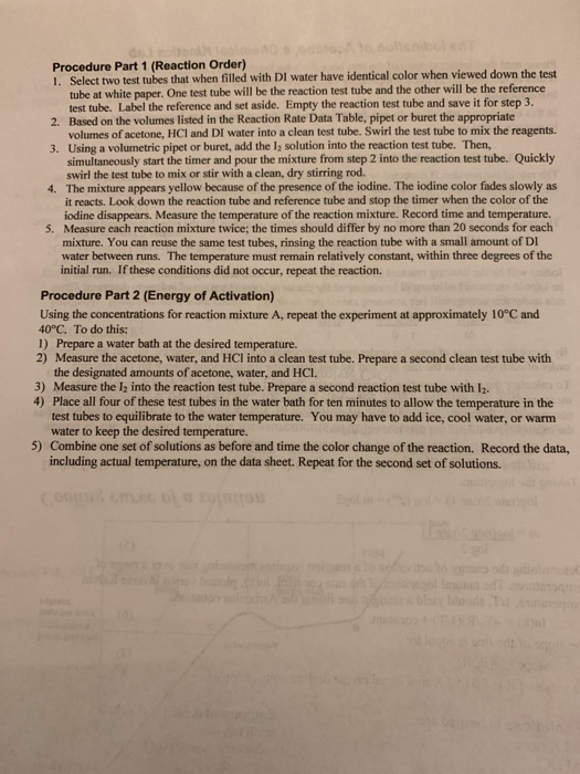 The lodination of Acetone, a Chemical Kinetics Lab | Chegg.com