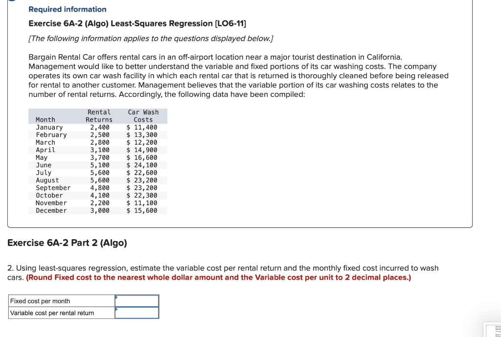Solved Required information Exercise 6A-2 (Algo) | Chegg.com