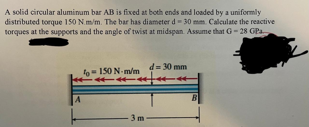 Solved A solid circular aluminum bar AB is fixed at both | Chegg.com