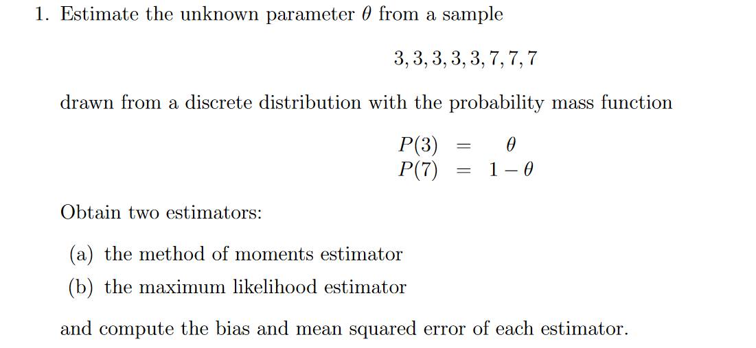 Solved 1. Estimate the unknown parameter 0 from a sample | Chegg.com