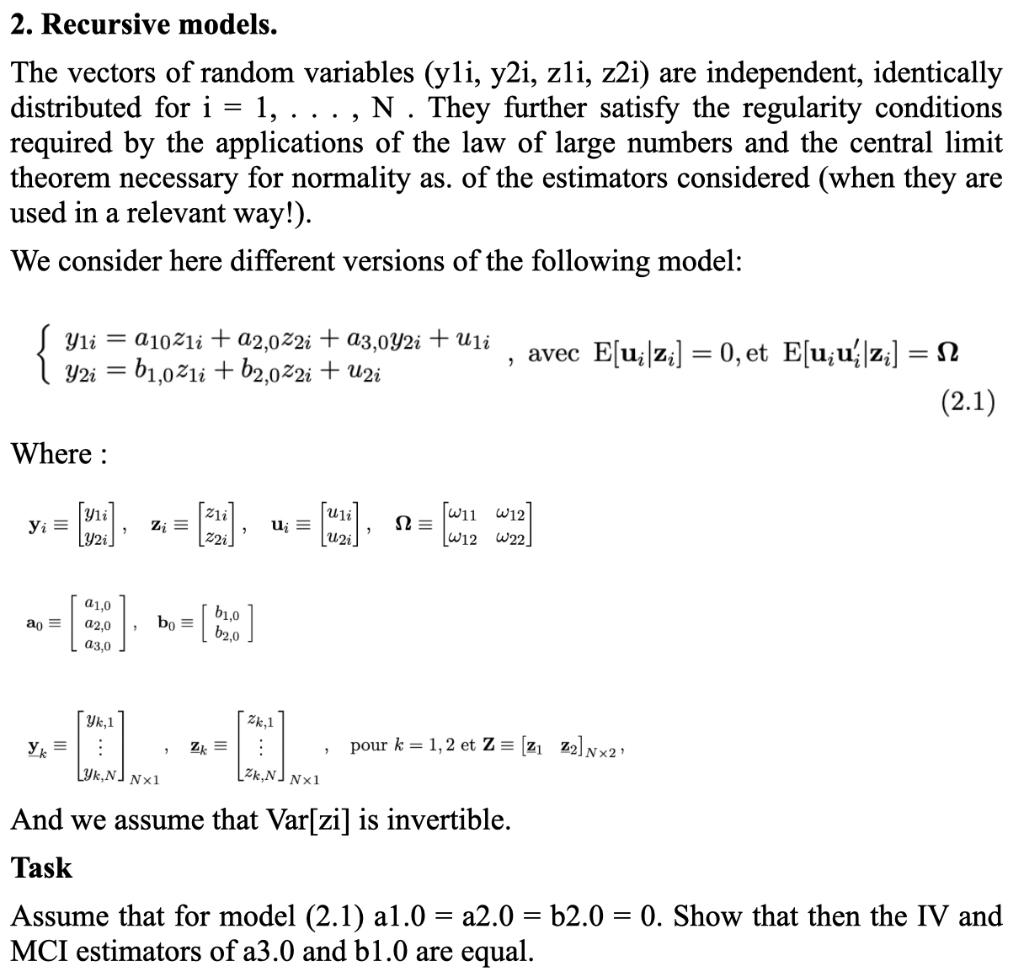 2. Recursive models. The vectors of random variables | Chegg.com