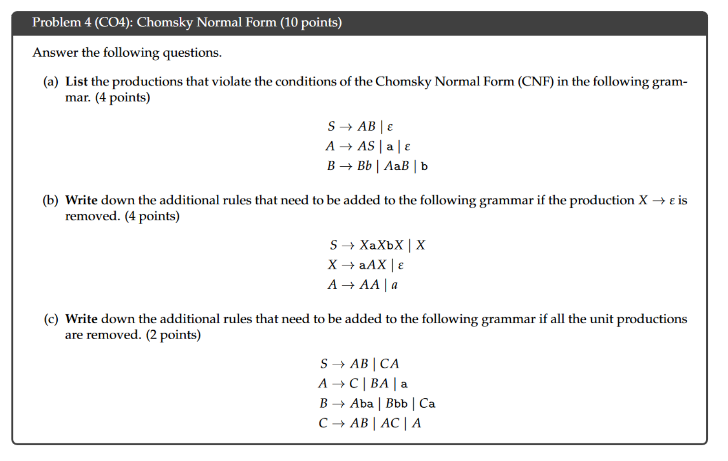 Solved (a) List the productions that violate the conditions | Chegg.com