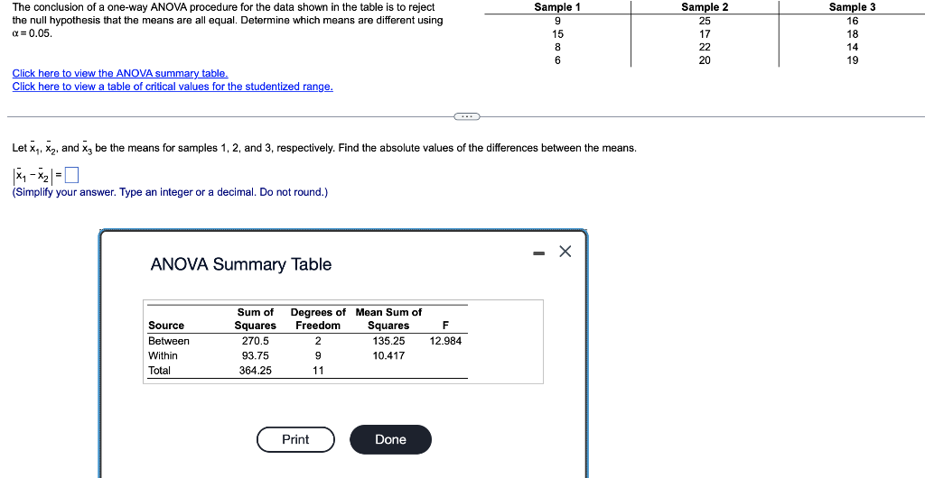 Solved The conclusion of a one-way ANOVA procedure for the | Chegg.com