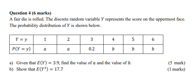 Solved Question 4 (6 marks) A fair die is rolled. The | Chegg.com