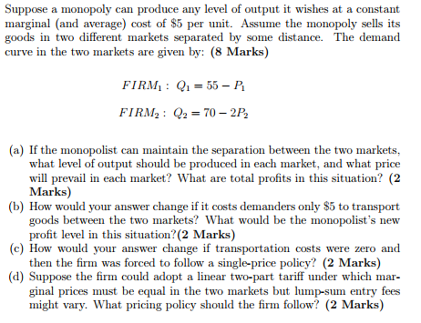 Solved Suppose a monopoly can produce any level of output it | Chegg.com