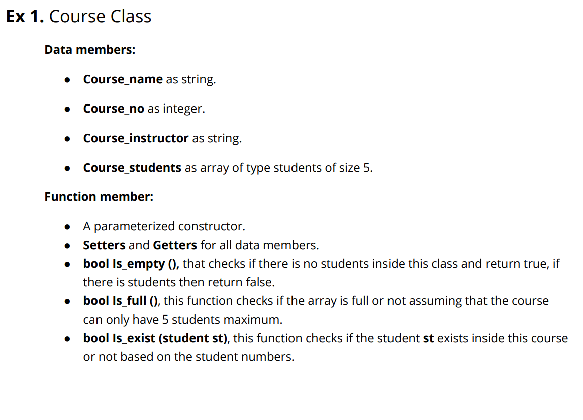 Solved 1. Course Class Data members: - Course_name as | Chegg.com