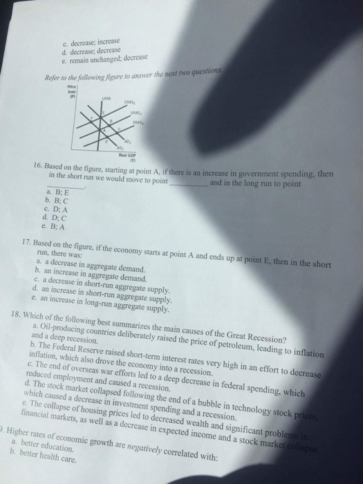 Solved c. decrease; increase d. decrease; decrease e remain | Chegg.com
