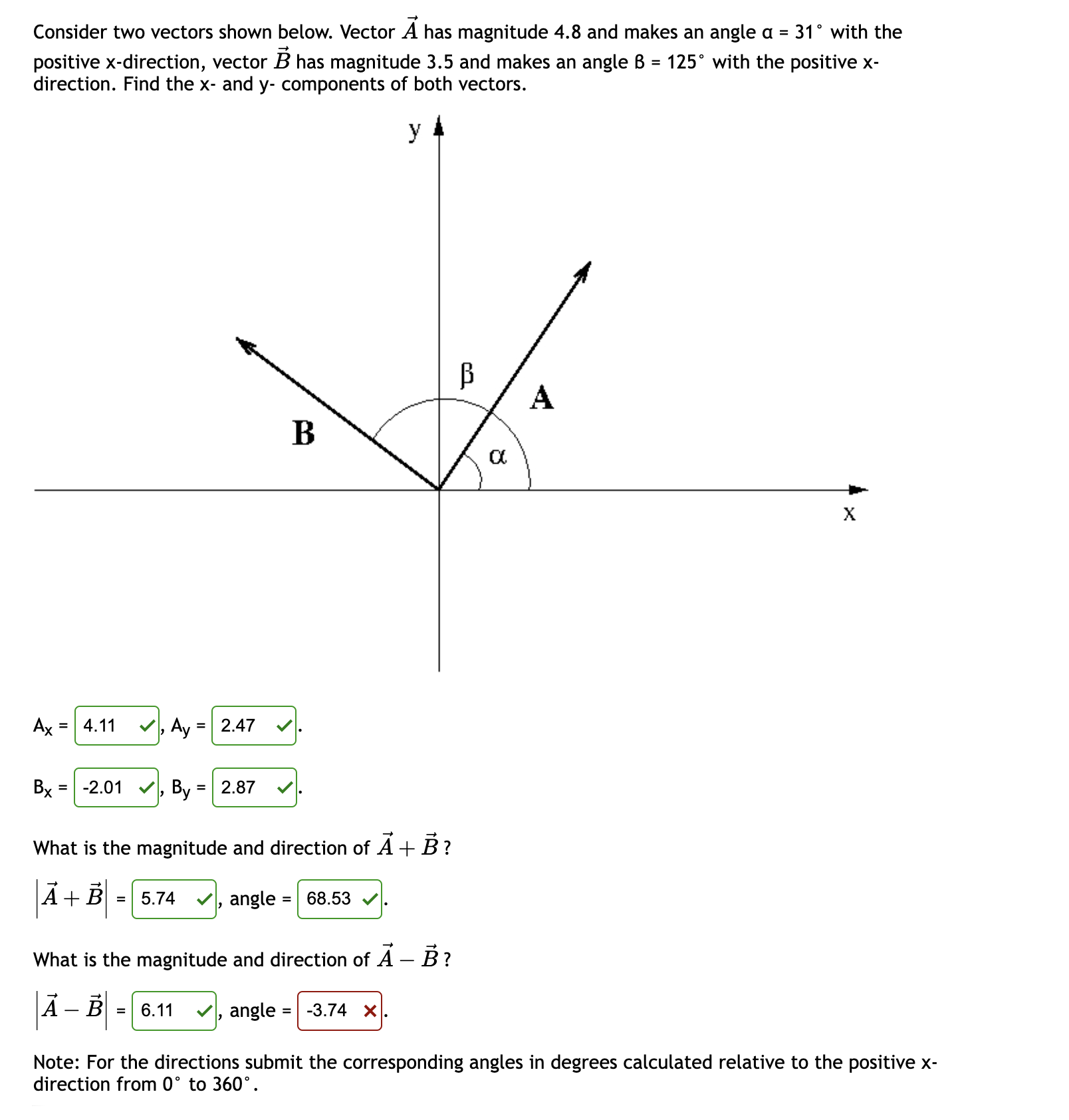 Solved Consider two vectors shown below. Vector vec(A) ﻿has | Chegg.com