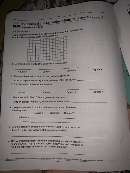 Solved Class, Date Name Exponential and Logar Performance | Chegg.com