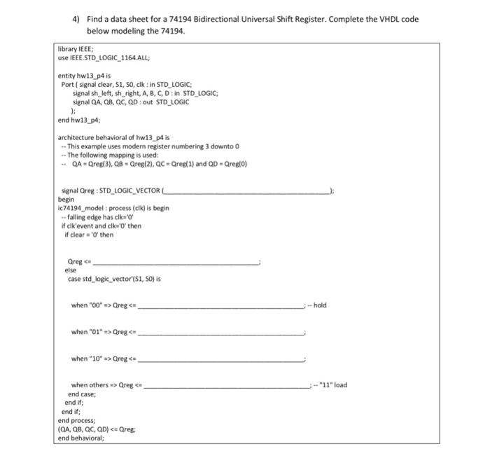 Solved 4) Find a data sheet for a 74194 Bidirectional | Chegg.com