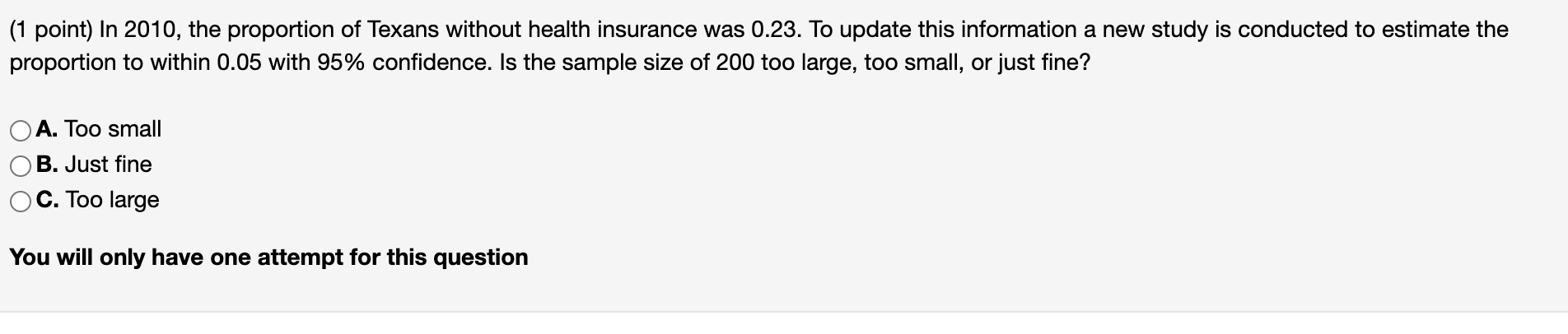 Solved (1 point) In 2010 , the proportion of Texans without | Chegg.com