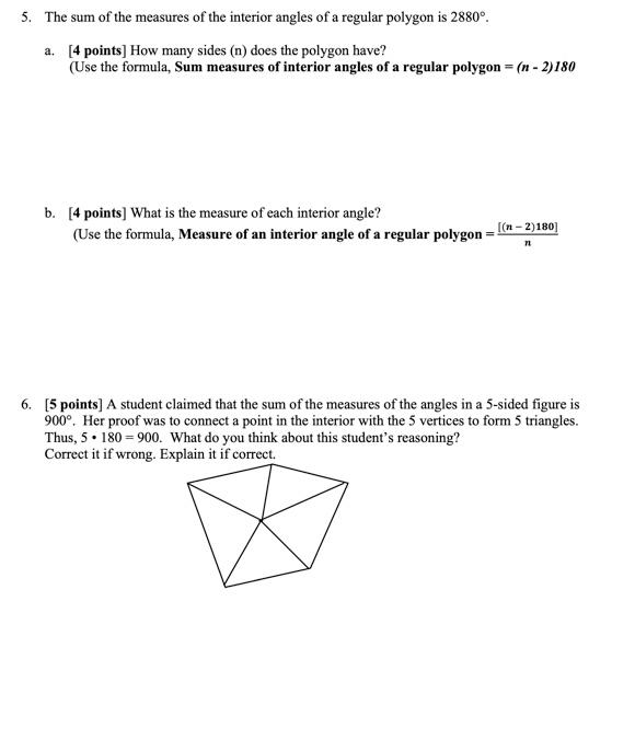 Solved 5. The sum of the measures of the interior angles of | Chegg.com