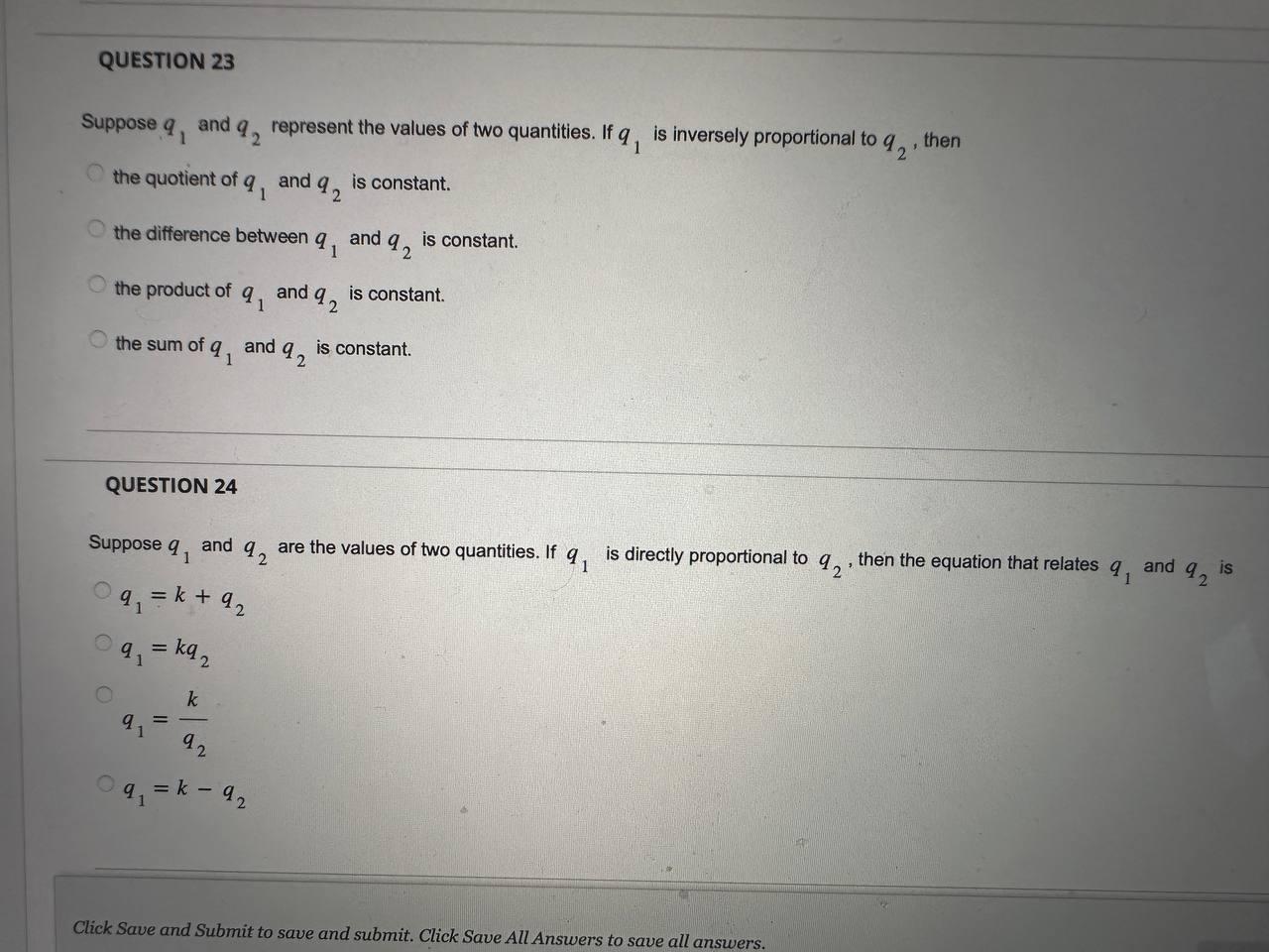 Solved Suppose q1 and q2 represent the values of two | Chegg.com