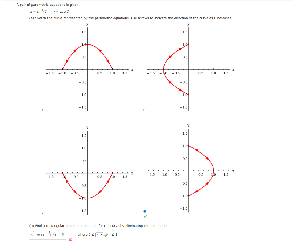 Solved A pair of parametric equations is given. x = sin(t), | Chegg.com