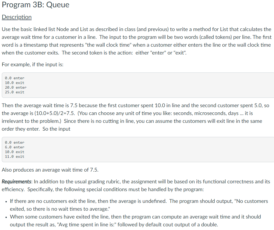 Solved Program 3B: Queue Description Use the basic linked | Chegg.com