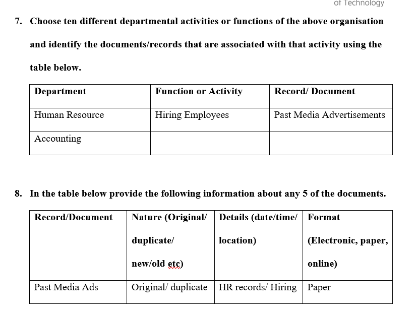 Solved Choose ten different departmental activities or | Chegg.com