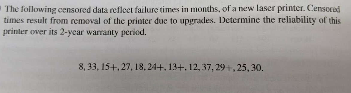 Solved The following censored data reflect failure times in | Chegg.com Solved The following censored data reflect failure times in | Chegg.com