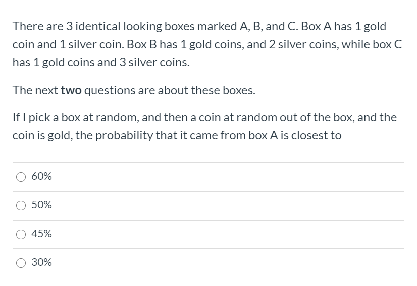 Solved There are 3 identical looking boxes marked A, B, and | Chegg.com