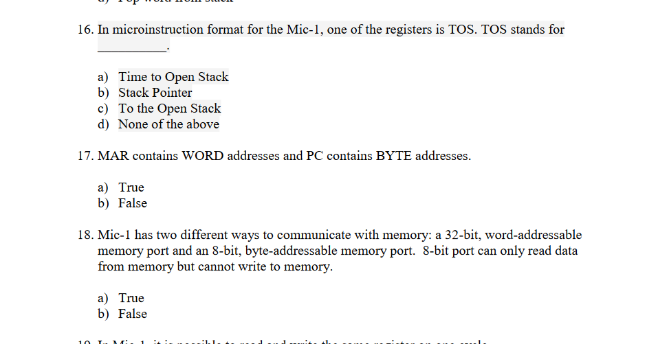 Solved 16. In microinstruction format for the Mic-1, one of | Chegg.com