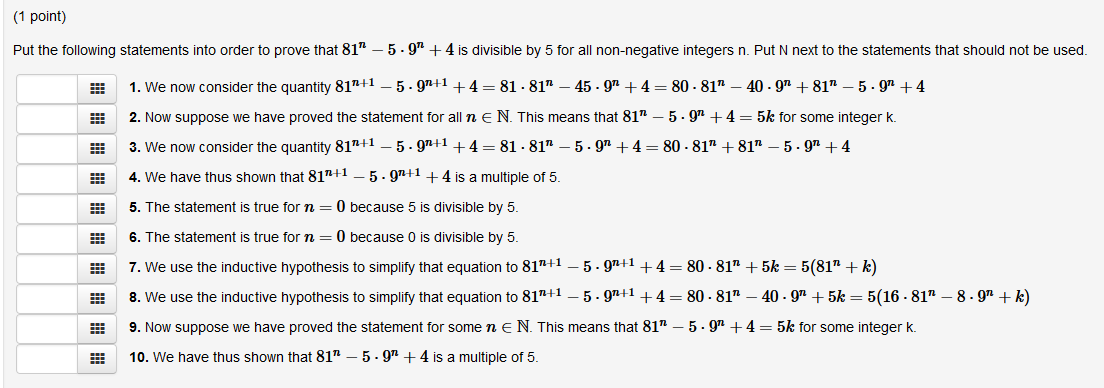 Solved (1 point) Put the following statements into order to | Chegg.com