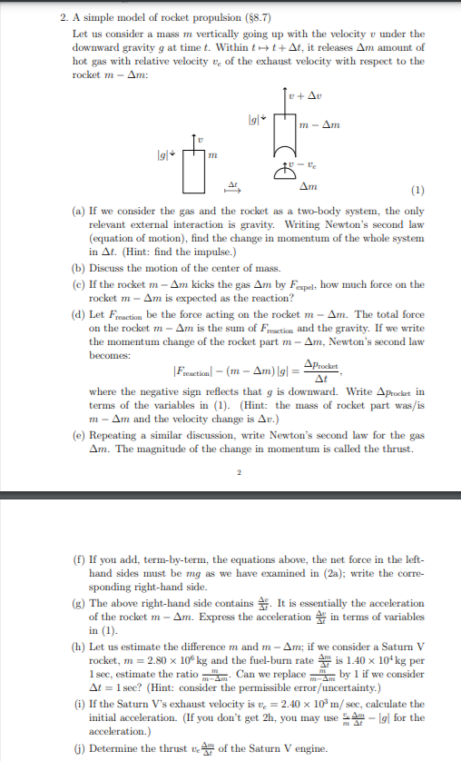 Solved 2. A simple model of rocket propulsion (88.7) Let us | Chegg.com