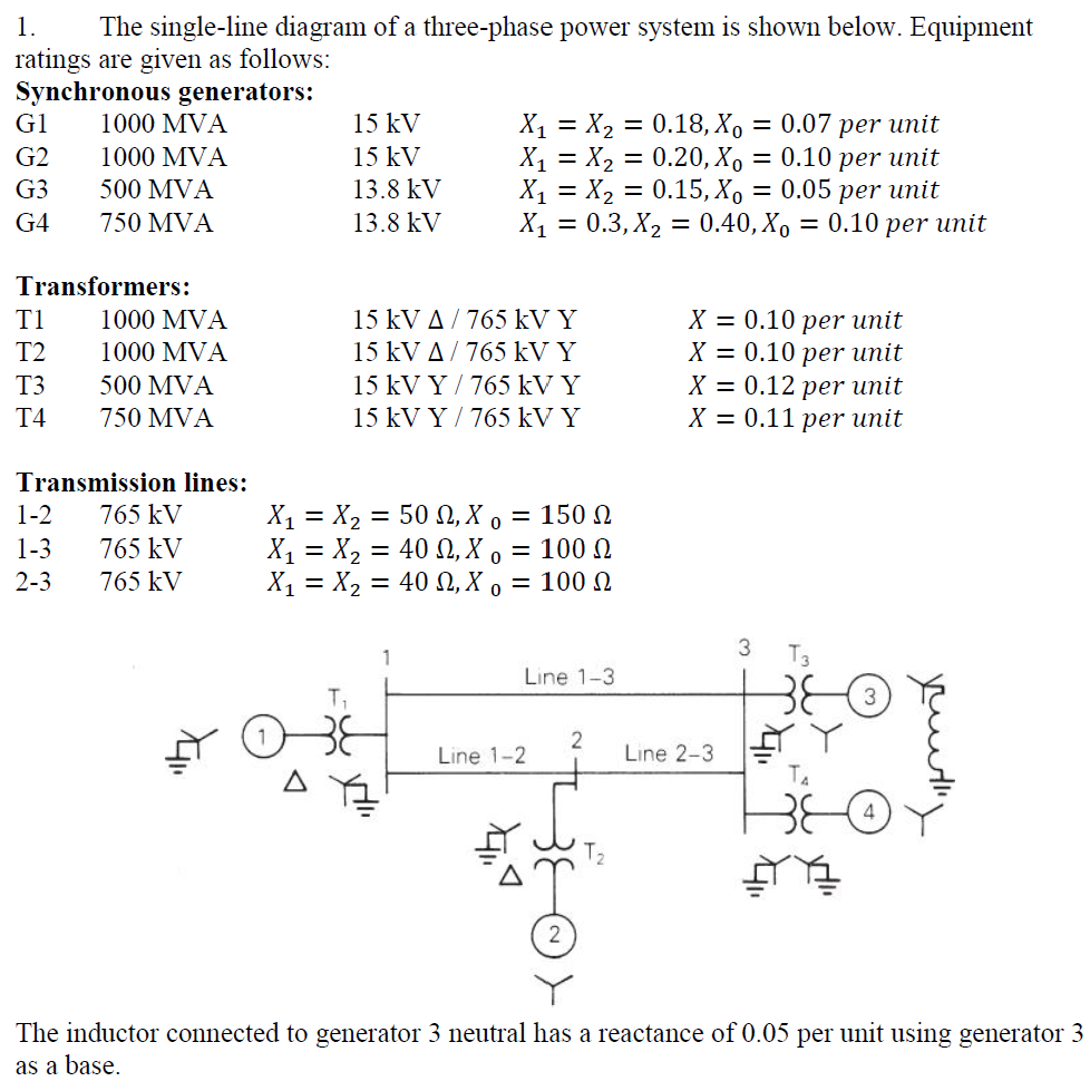 Solved Determine the sub-transient fault current in per-unit | Chegg.com