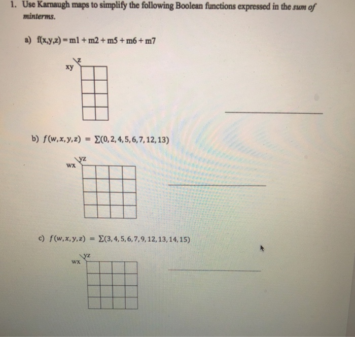 Solved 1. Use Karnaugh maps to simplify the following | Chegg.com