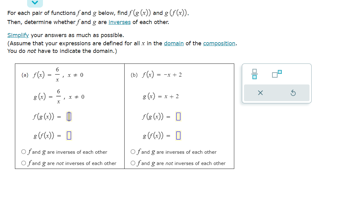 Solved For each pair of functions f and g below, find | Chegg.com