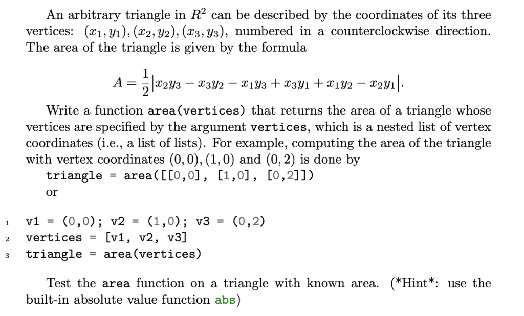 Solved An arbitrary triangle in R2 can be described by the | Chegg.com